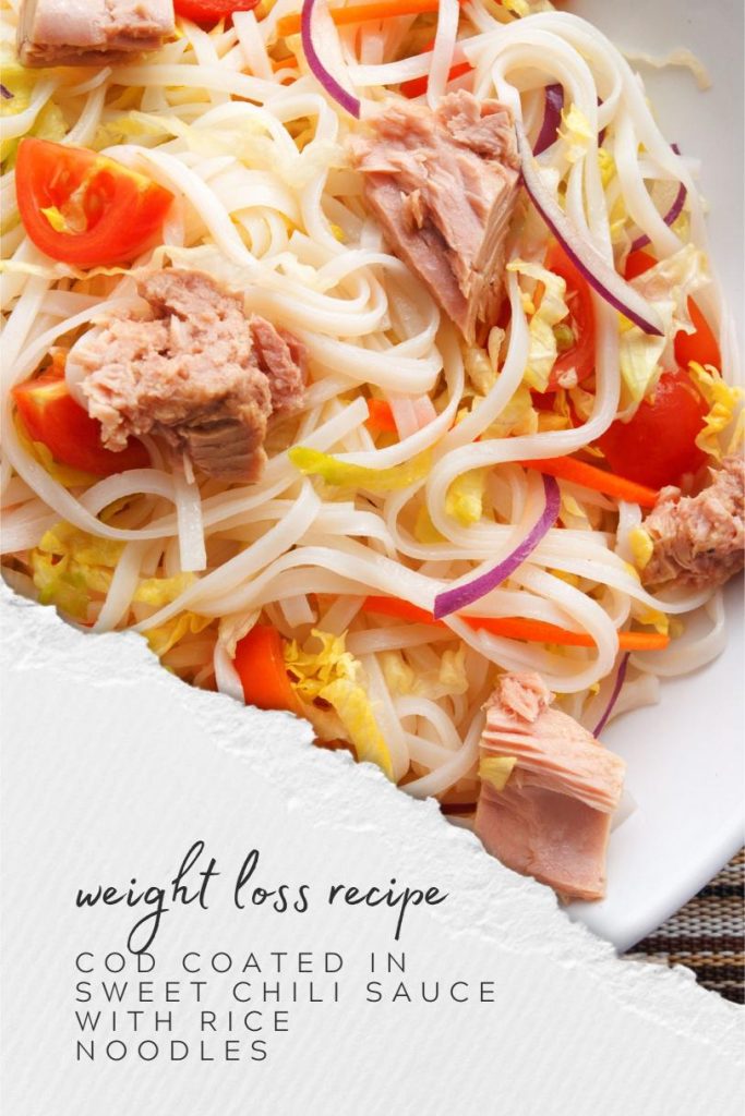 Cod Coated in Sweet Chili Sauce with Rice Noodles and Asian-style ...